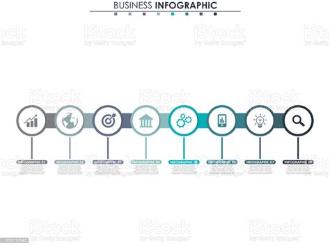 비즈니스 데이터 차트입니다 그래프 8 단계 전략 옵션 부품 또는 프로세스 다이어그램의 추상 요소 프레 젠 테이 션에 대 한 벡터