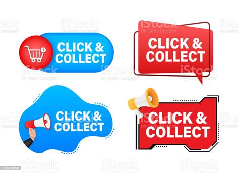 텍스트로 설정된 확성기 레이블 클릭하고 수집하십시오 손에 확성기 홍보 배너입니다 마케팅 및 광고 곡선에 대한 스톡 벡터 아트 및 기타 이미지 Istock