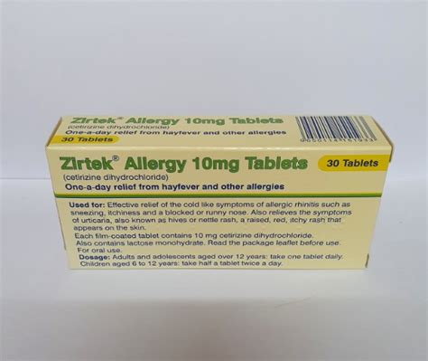 Zirtek Allergy 10mg Tablets 30 Tablets