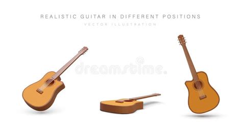 Realistic Guitar View From Different Sides 3d Stringed Musical Instrument On White Background