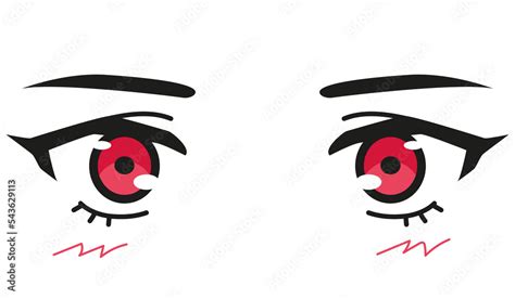 Hand Drawn Cute Kawaii Big Colorful Pink Anime Eyes Vector Illustration Isolated On White