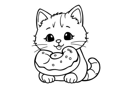 Cute Cat With Donut Coloring Page Free Printable Coloring Page