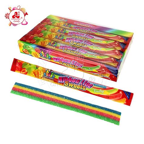 Halal Rainbow Ribbon Sour Long Shaped Chewy Soft Gummy Candy Candy