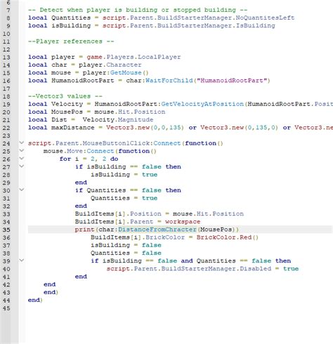 Trying To Set A Max Distance For A Build System Scripting Support Developer Forum Roblox