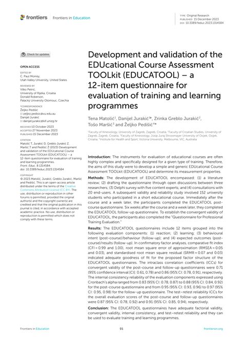 Pdf Development And Validation Of The Educational Course Assessment Toolkit Educatool A 12