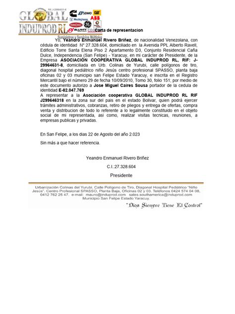 Autorización Representante Legal Yaracuy Pdf Derecho