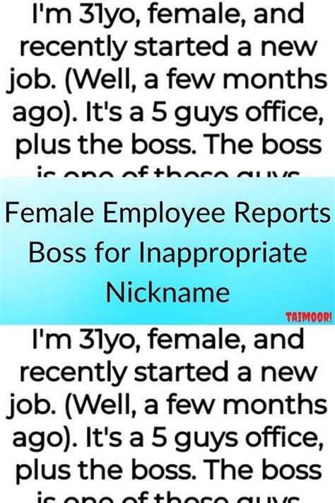 Female Employee Reports Boss For Inappropriate Nickname