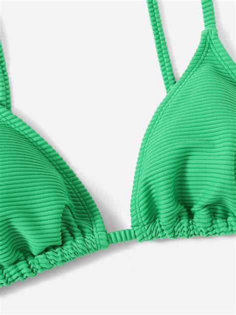 Rib Knot Side Triangle Bikini Swimsuit