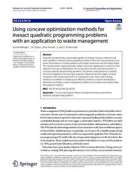 Pdf Using Concave Optimization Methods For Inexact Quadratic
