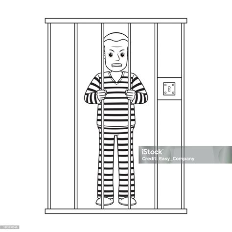 흰색 배경에 고립 된 죄수의 벡터 그림입니다 직업과 직업 개념 만화 캐릭터 교육 및 학교 아이 색칠 페이지 인쇄 가능 활동 워크