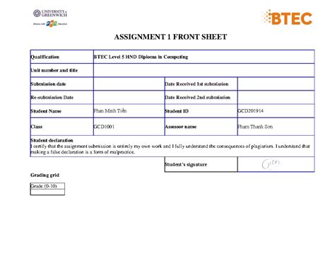 Asm Java Hgfjffchgch Assignment 1 Front Sheet Qualification Btec Level 5 Hnd Diploma In