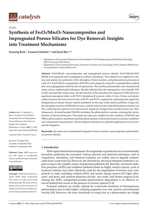 Pdf Synthesis Of Fe2o3 Mn2o3 Nanocomposites And Impregnated Porous