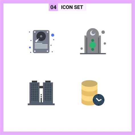 Group Of 4 Modern Flat Icons Set For Data Building Storage Islam Place Editable Vector Design