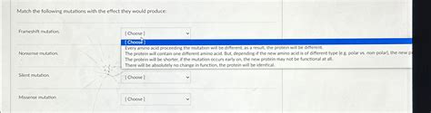 Solved Match The Following Mutations With The Effect They Chegg Com