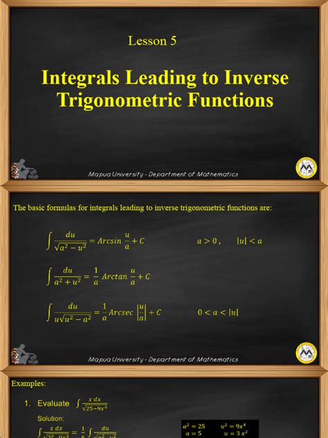 Lesson 5 Integrals Leading To Inverse Trigonometric Functions Pdf