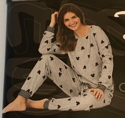New Disney Womens Mickey Mouse Pajamas 2 Piece Lounge Grey Large Nwt