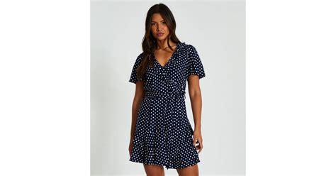 Quiz Navy Polka Dot Wrap Mini Dress New Look