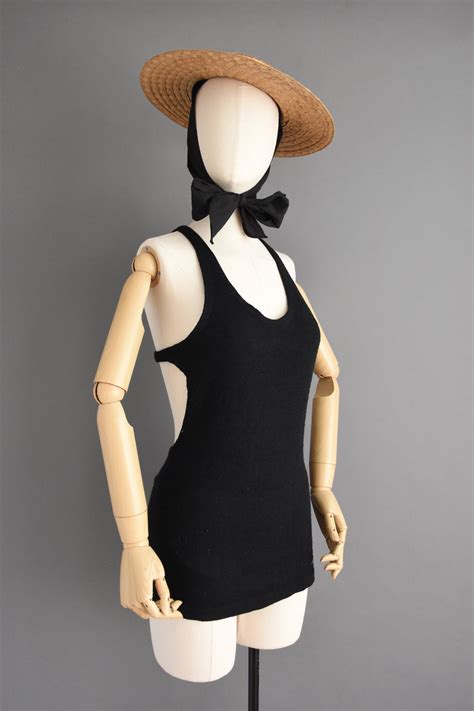 Vintage 1920s Swimsuit Jantzen Jet Black Antique Wool Cut Etsy