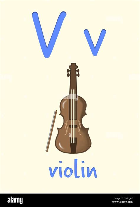 Learning English Alphabet Card With Letter V And Violin Illustration