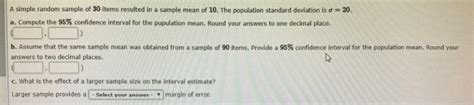 solved a simple random sample of 30 items resulted in a