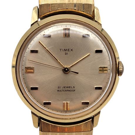 Great Lakes Vntg Vintage Waterproof 21 Jewels Gold Tone Mens Timex Watch