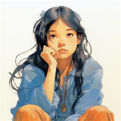 생각하고 의심하는 아시아 소녀 수채화 그림 추상적 인 배경에 꿈꾸는 얼굴을 가진 젊은 여성 캐릭터 Ai는 밝은 그려진 다채로운 포스터를 생성했습니다 프리미엄 사진