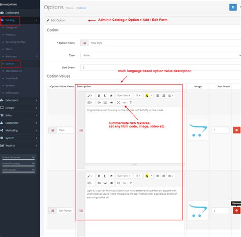 OpenCart Option Value Description OpenCart Option Value Description