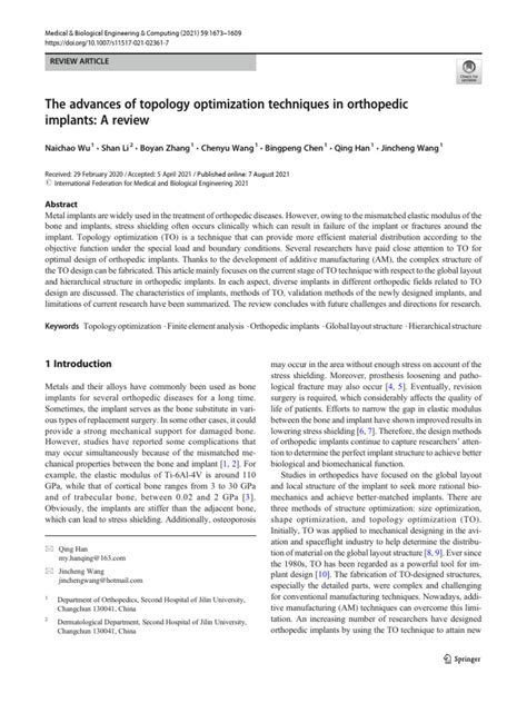 the advances of topology optimization techniques in orthopedic 3 pdf