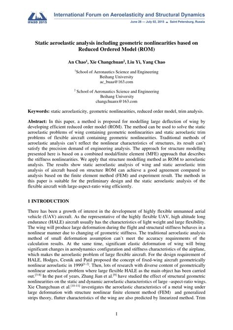 Full Article Static Aeroelastic Analysis Including Geometric Nonlinearities Based On Reduced