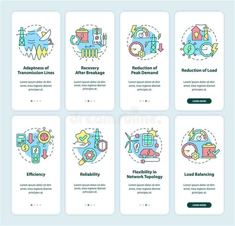 Smart Grid Onboarding Mobile App Screen Set Stock Vector Illustration