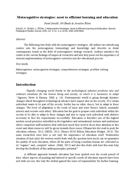 Metacognitive Strategies Asset To Efficient Learning And Education Pdf Metacognition