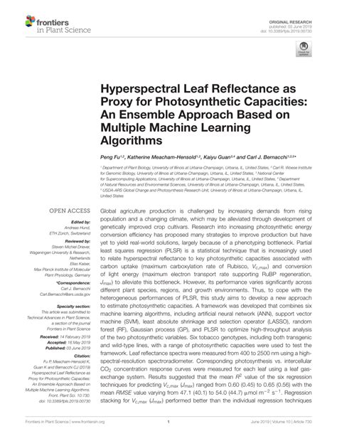 Pdf Hyperspectral Leaf Reflectance As Proxy For Photosynthetic