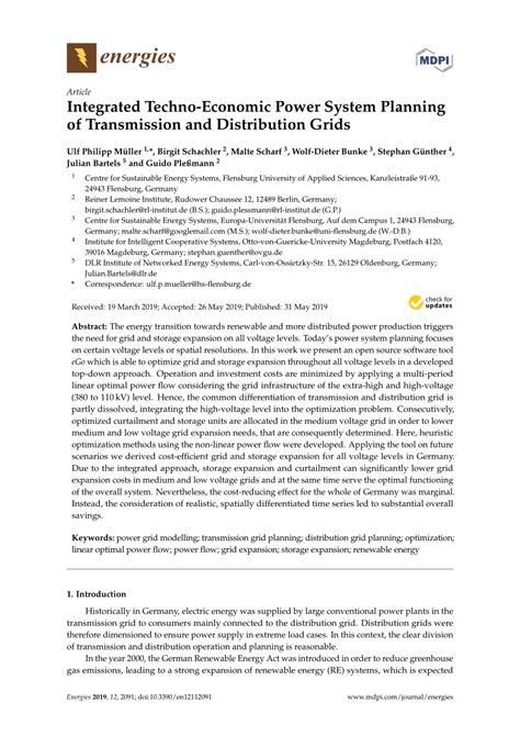 Pdf Integrated Techno Economic Power System Planning Of Transmission And Distribution Grids