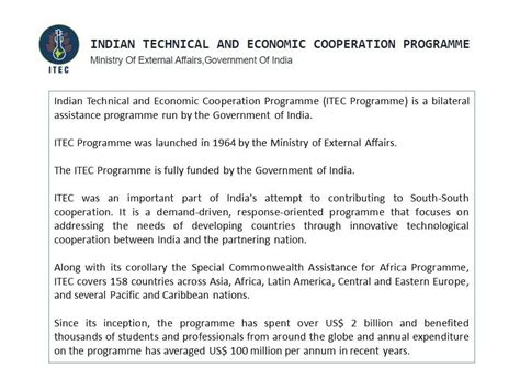 Itec Programme Indian Technical And Economic Cooperation Programme