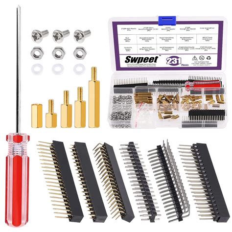 Swpeet 231pcs 2x20 40 Pin Stacking Female Header With Standoffs M2 5 Brass Spacer Hex Column