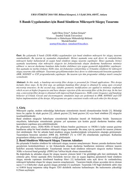 Pdf A Bandstop Microstrip Filter Design For S Band Applications In Turkish