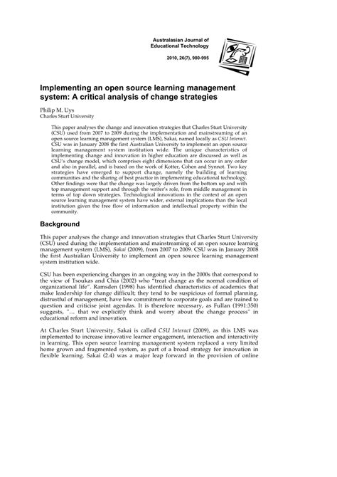 PDF Implementing An Open Source Learning Management System A