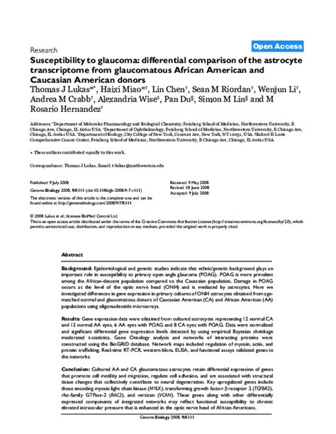 Pdf Network Analysis Of Human Glaucomatous Optic Nerve Head Astrocytes Svetlana Zvereva