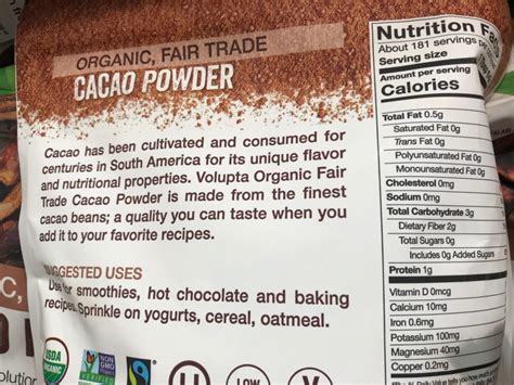 Cacao Powder Nutrition Fact Sheet Mrfbk
