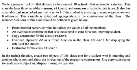 Solved Write A Program In C That Defines A Class Named Chegg