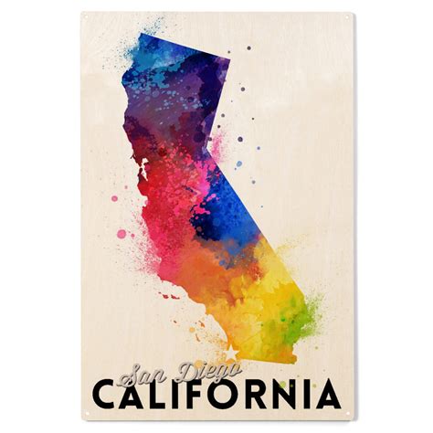 San Diego California State Abstract Watercolor Birch Wood Wall Sign