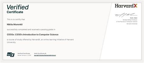 Im Happy To Share That Ive Obtained A New Certification Edx Verified Certificate For Cs50s