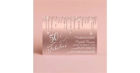 50th Birthday Glitter Rose Gold Invitation Zazzle