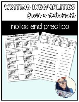Writing Inequalities From A Statement By AlgebraLove TPT