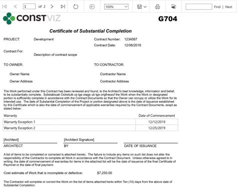 Construction Viz App Spotlight Substantial Completion Form