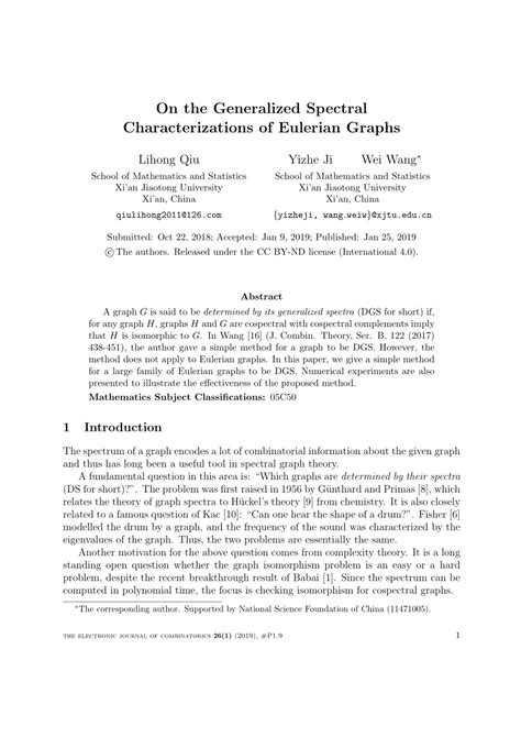 Pdf On The Generalized Spectral Characterizations Of Eulerian Graphs