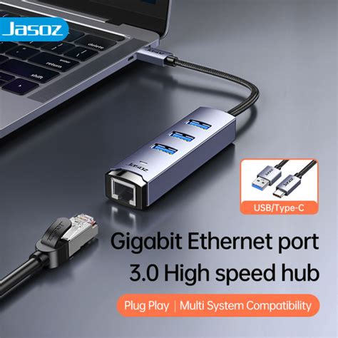 Jasoz Usb C Hub To Rj Ethernet Type C Usb Ethernet Lan Adapter Hub Cable Gigabit Lan Wired