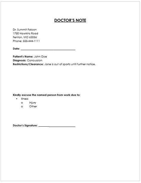 Fake Doctors Note Template 7 Free Word Templates