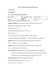 Lab Buffers Lab Exploring Buffers And Buffer Capacity I Cover Page II Data Results Part