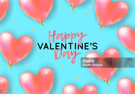 공기 풍선 하트 색종이의 현실적인 3d 비행 무리와 벡터 휴가 낭만적인 그림 유행 발렌타인의 날 안 내장 포스터 또는 축제 인사말 카드 3차원 형태에 대한 스톡 벡터 아트